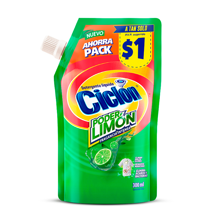 Detergente Liquido Ciclon Doypack Poder Limon 300Ml - supermercadosantamaria.com