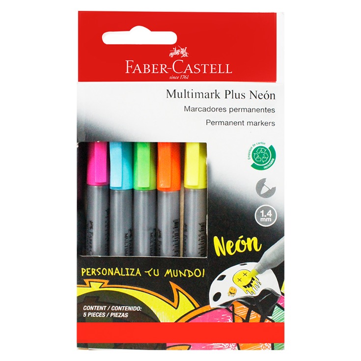 Marcador Faber Multimark Plus Neon X 5 Colores - supermercadosantamaria.com